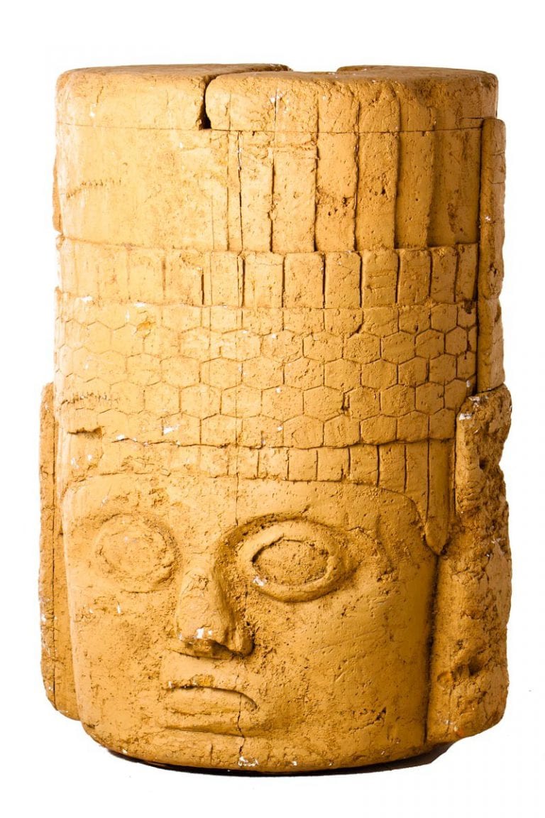 Round Carved Inca Face Statue
