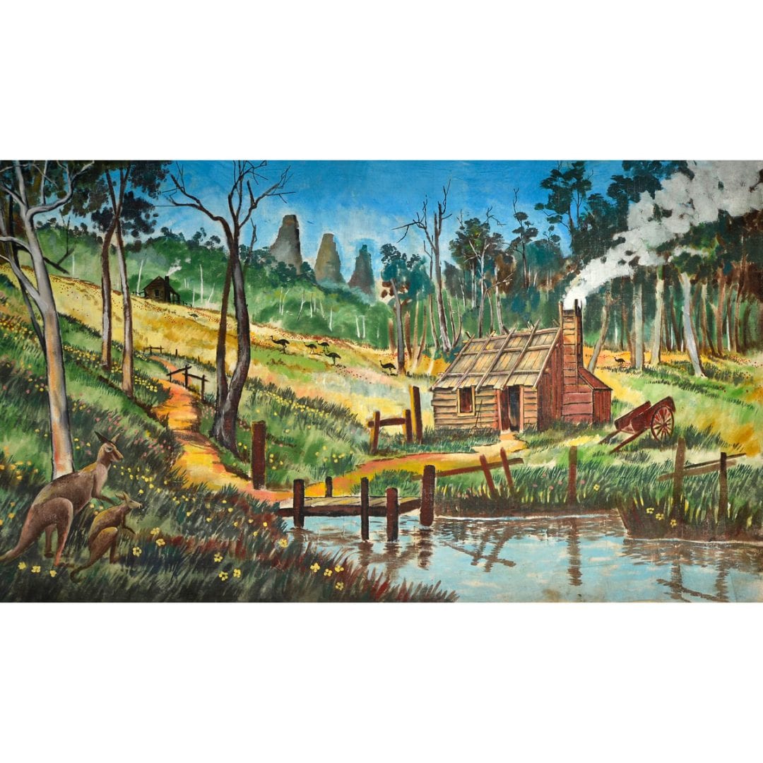 Australian Bush with Hut Painted Backdrop BD-0100