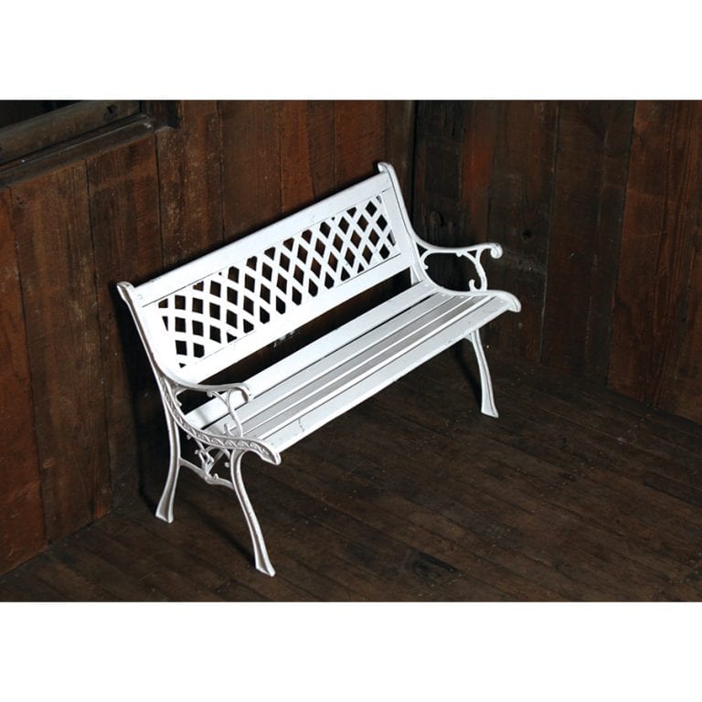 White Wooden Park Bench with cast iron detail